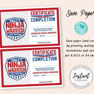 Ninja Warrior Certificate, Certificate of Completion, Course Completion ...