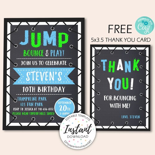 Trampoline Birthday Party Invitation Trampoline Park Invite - Etsy