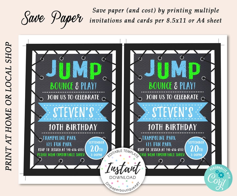 Jump Birthday Invitation-trampoline Party Invitation Bounce - Etsy