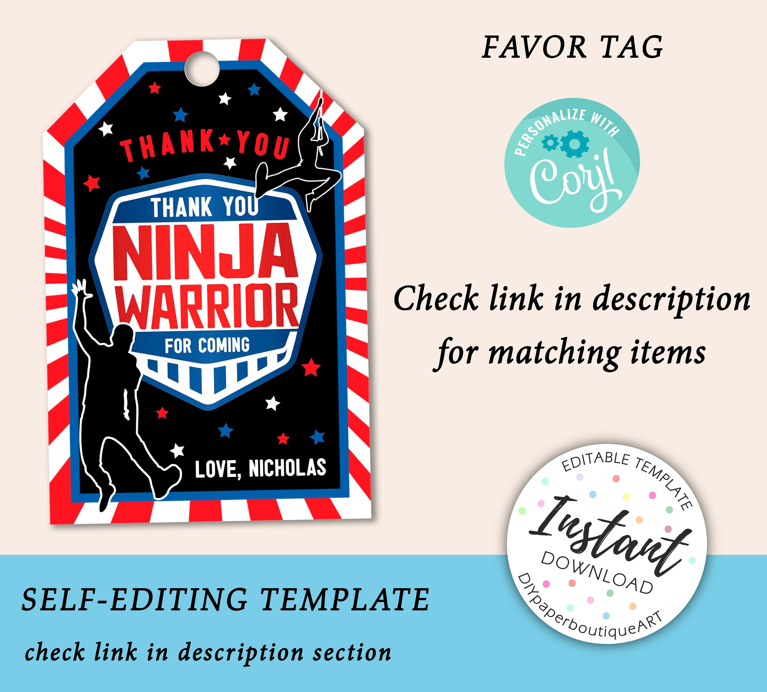 American Ninja Warrior Thank You Tags Birthday Thank You - Etsy
