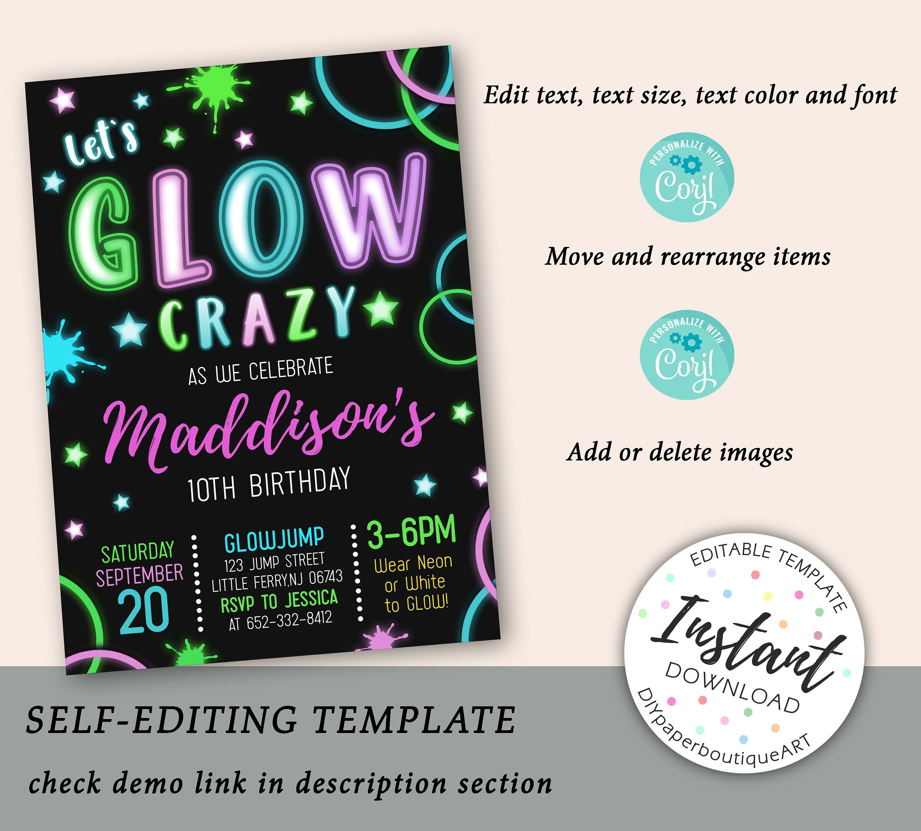 Let's Glow Crazy Invitation Let's Glow Invites Glow - Etsy