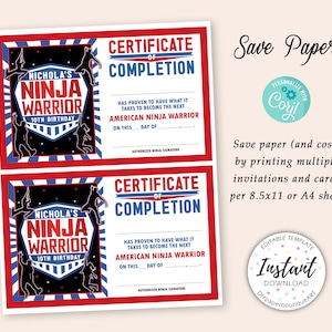 Ninja Warrior Certificate, Certificate of Completion, Course Completion ...
