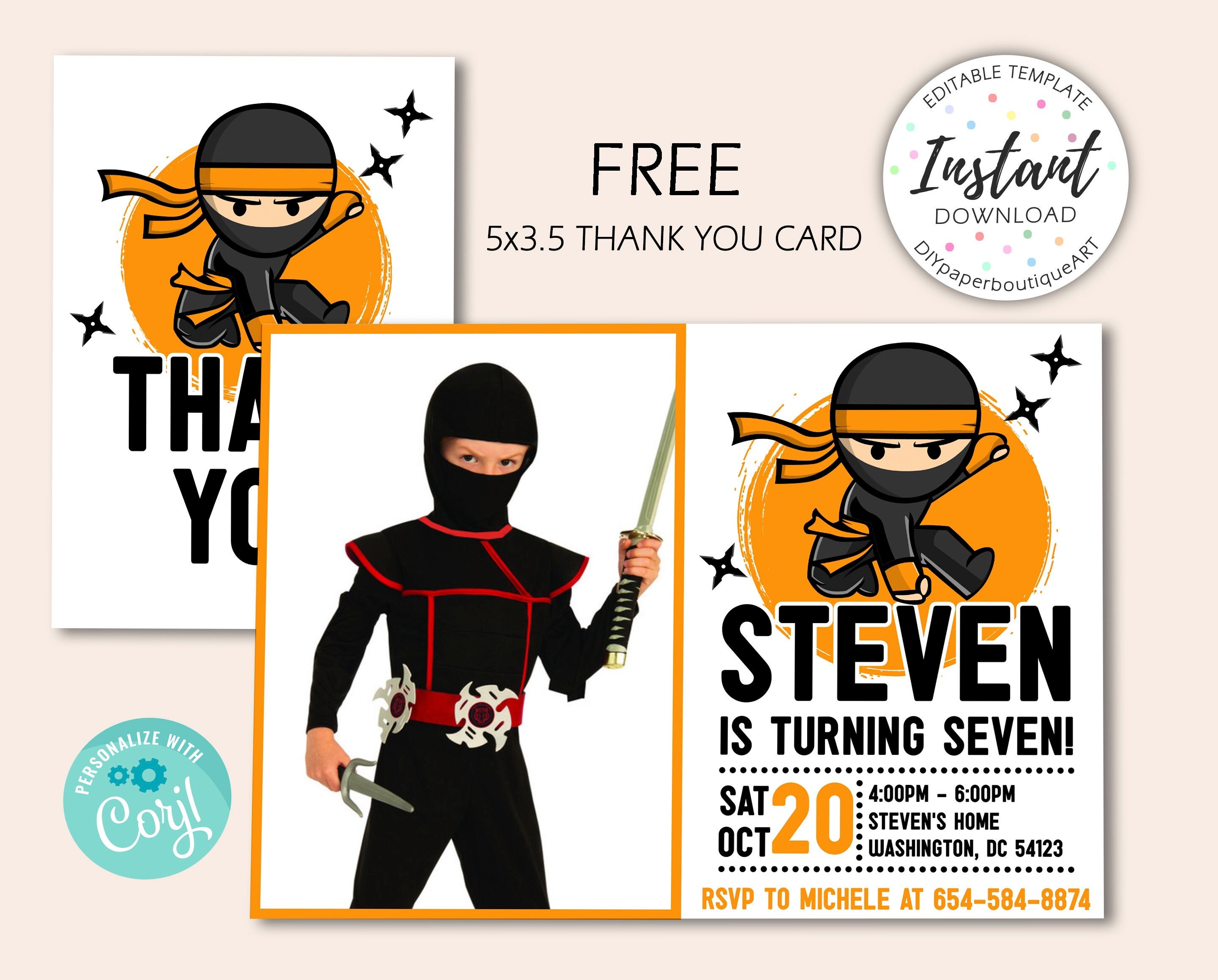 Ninja Birthday Invitation, Martial Arts Invite, Ninja Party Invite ...