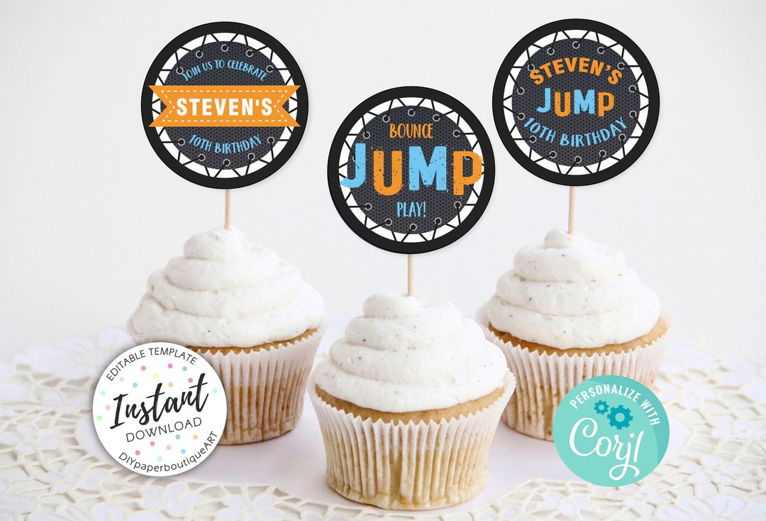 Jump Cupcake Toppers, Jump Trampoline Toppers, Jump Tags Bounce House ...