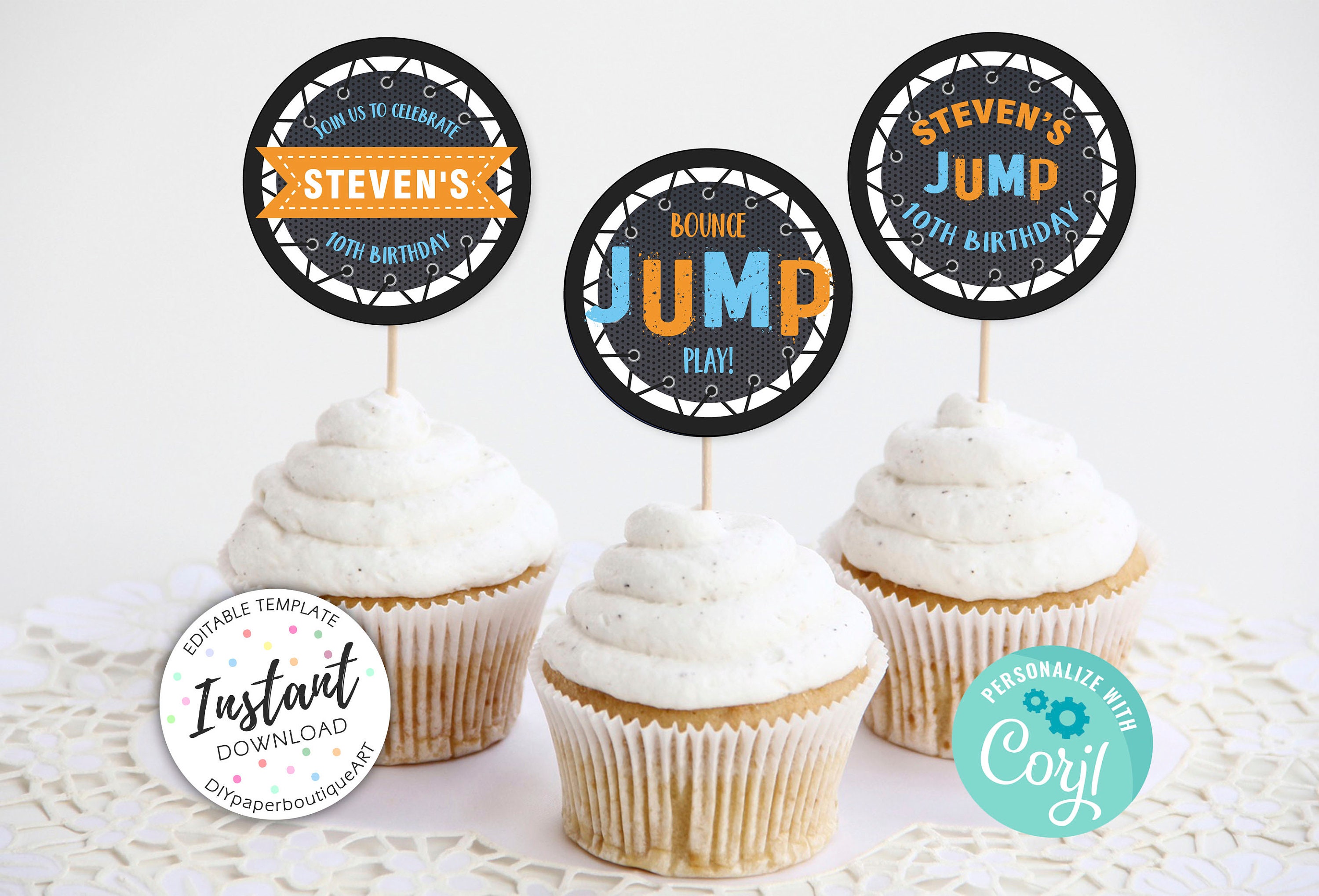 Jump Cupcake Toppers Jump Trampoline Toppers Jump Tags - Etsy