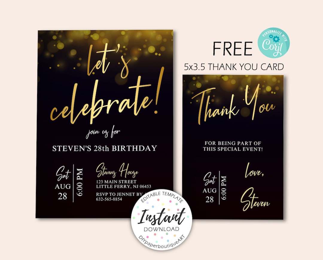 Let's Celebrate Party Invitation Online Editable Template, Digital ...