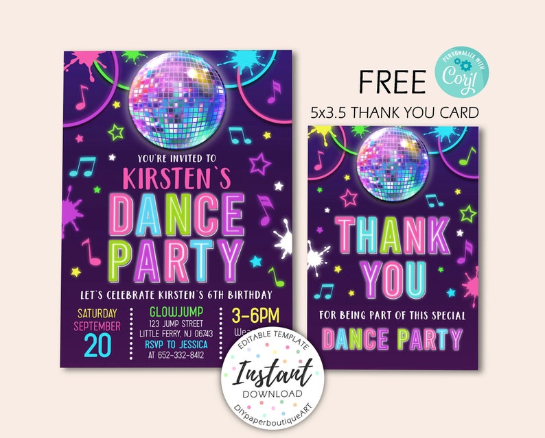 Let's Glow Crazy Invitation Neon Glow Dance Party Glow - Etsy
