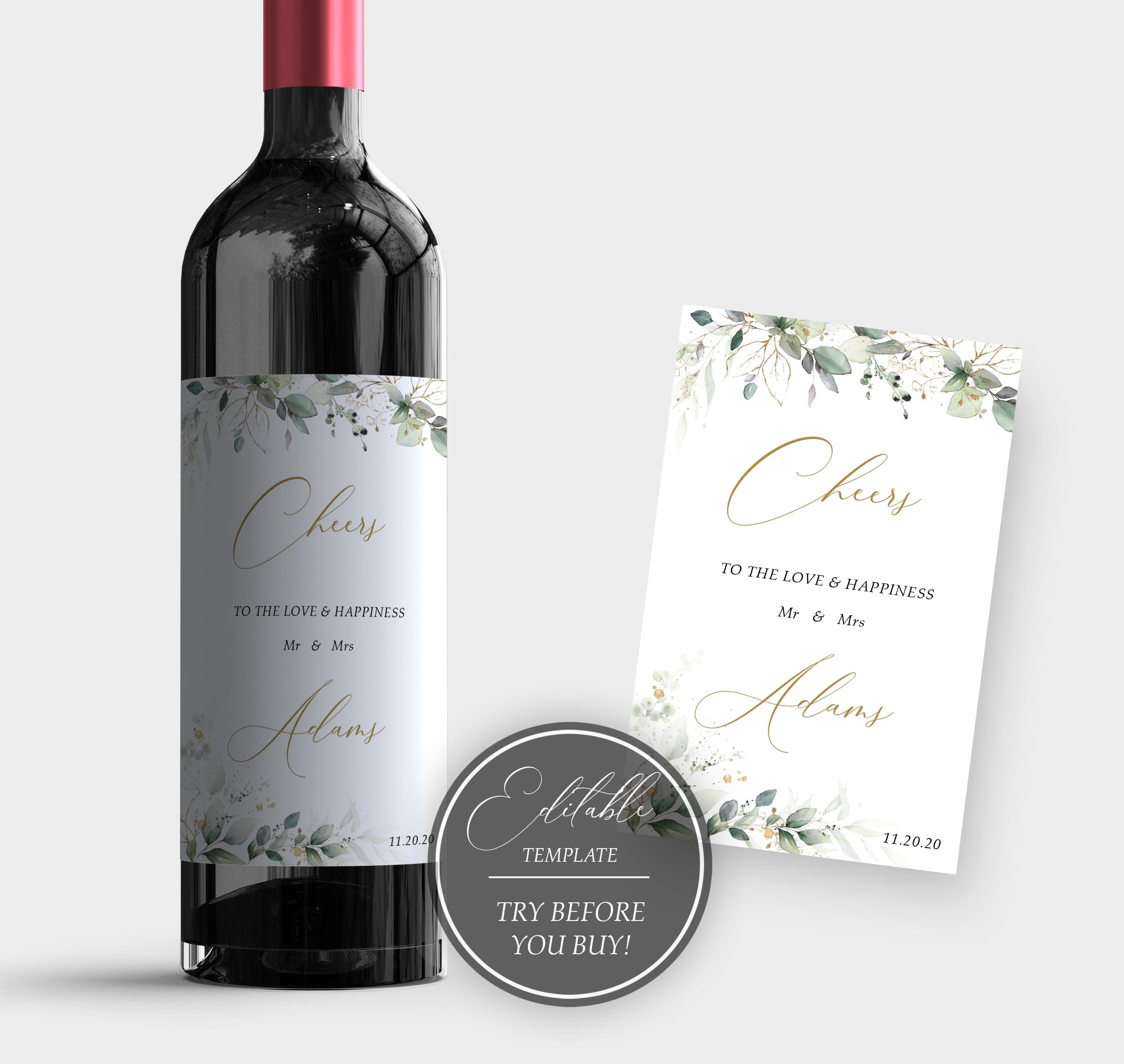 Wine Bottle Label Template Wedding Wine Sticker Bottle | Etsy