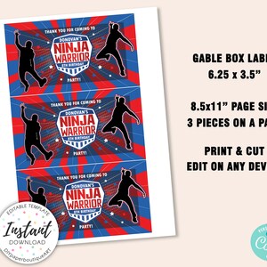 American Ninja Warrior Gable Box Label, Editable Sticker, Ninja Warrior ...