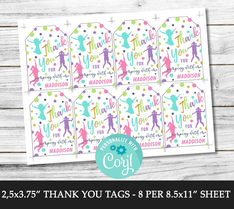 Jump Favor Tags, Jump Trampoline Favor Tags, Bounce House Favor Tags ...