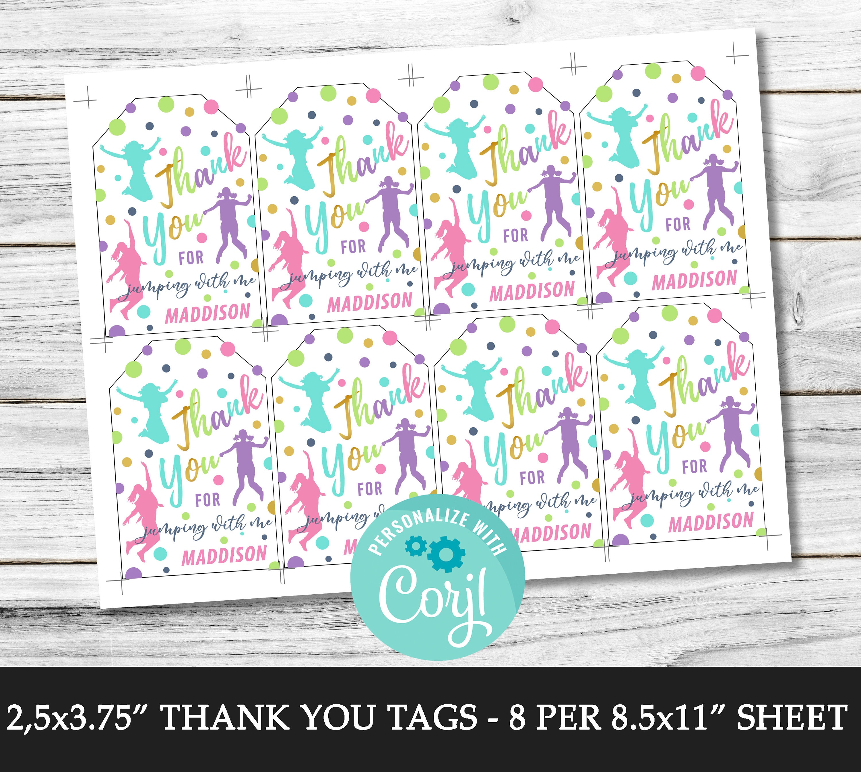 Jump Favor Tags, Jump Trampoline Favor Tags, Bounce House Favor Tags ...