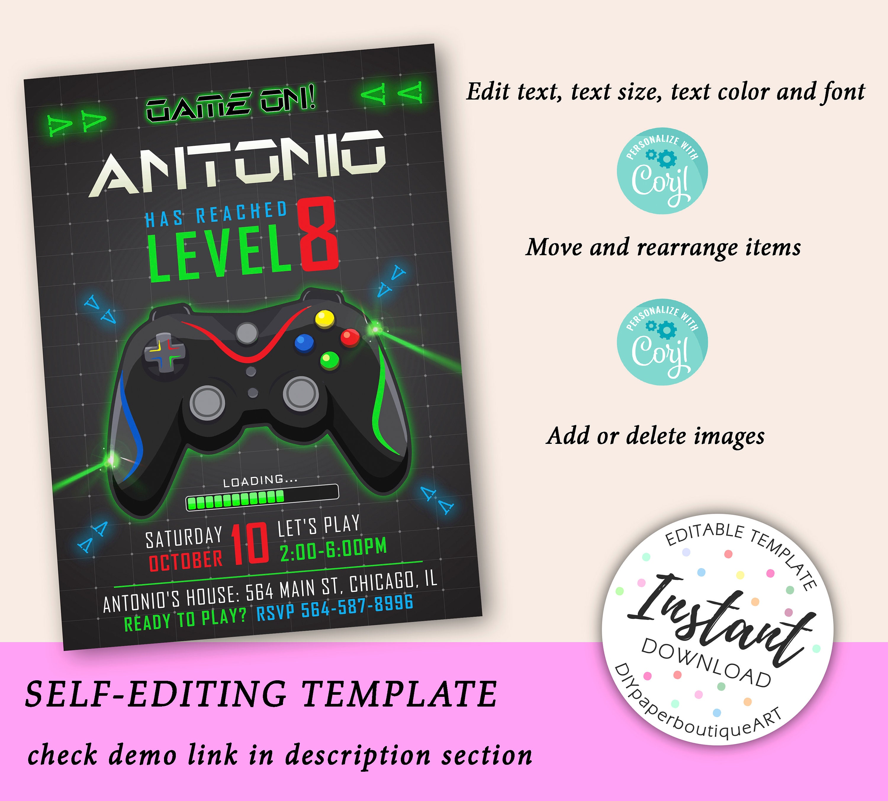 Video Game Invitation Video Game Party Birthday Invitation - Etsy