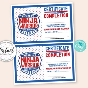 Ninja Warrior Certificate, Certificate of Completion, Course Completion ...