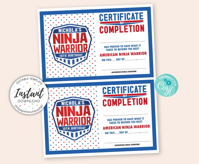 Ninja Warrior Certificate Certificate of Completion Course - Etsy