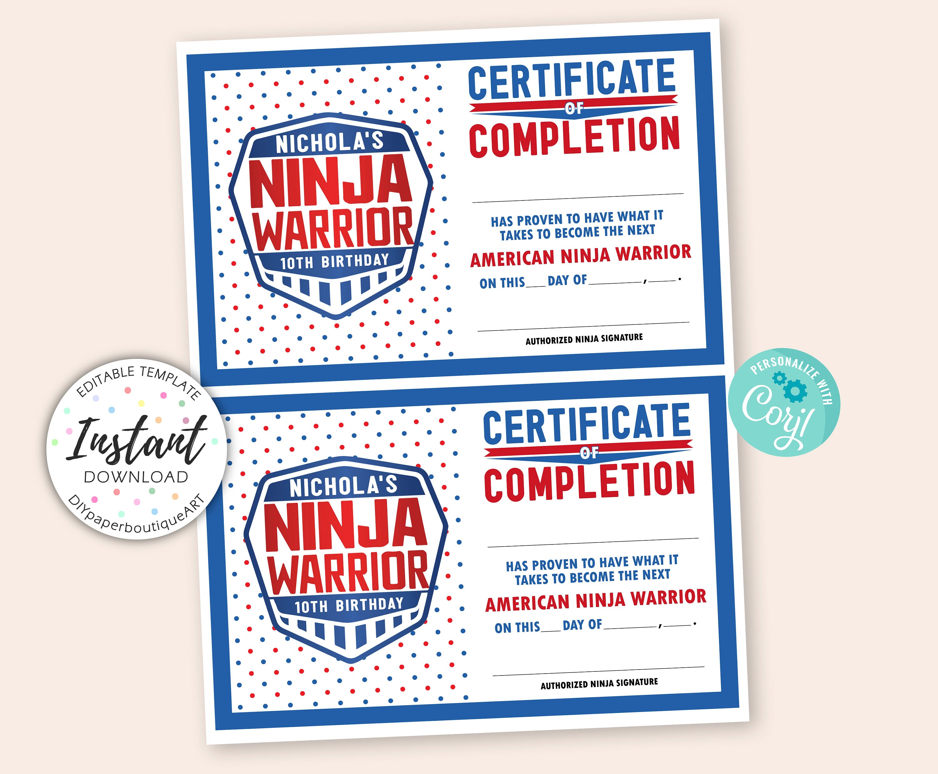 Ninja Warrior Certificate Certificate of Completion Course - Etsy
