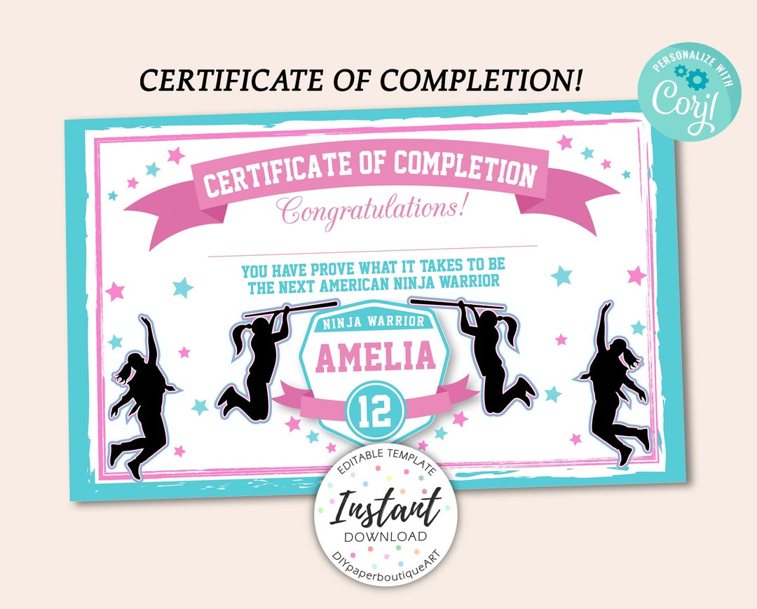 Ninja Warrior Certificate, Certificate of Completion, Course Completion ...