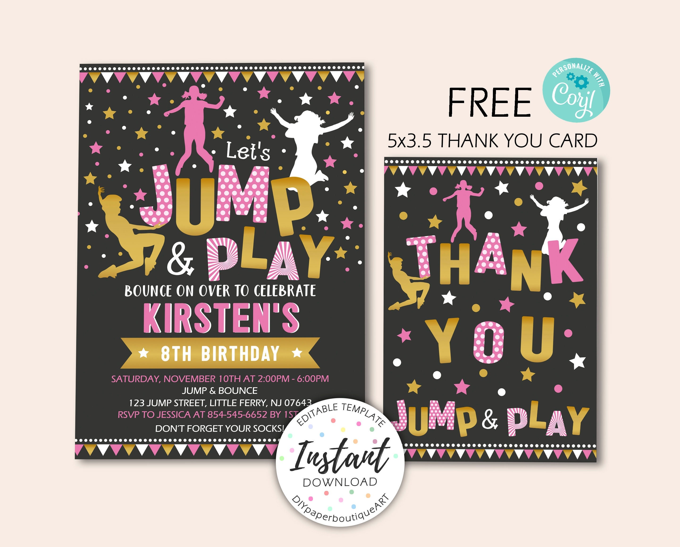 Jump Birthday Invitation-trampoline Party Invitation Bounce - Etsy
