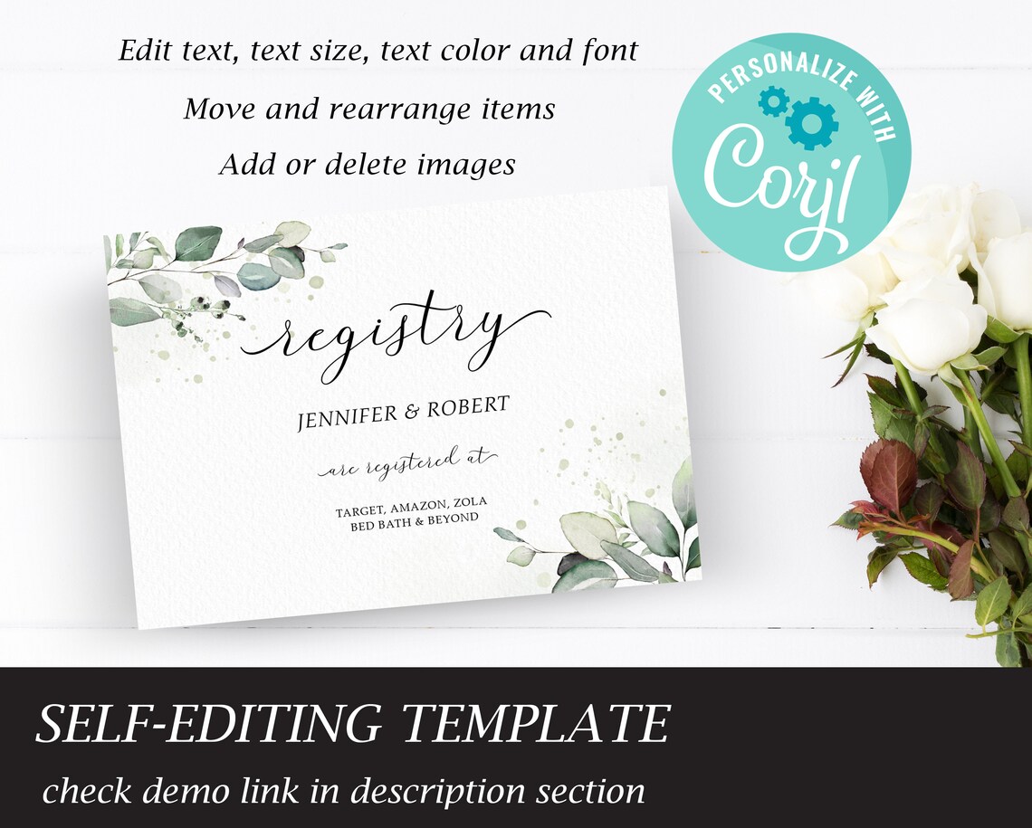 Wedding Registry Card Template Registry Card Greenery | Etsy