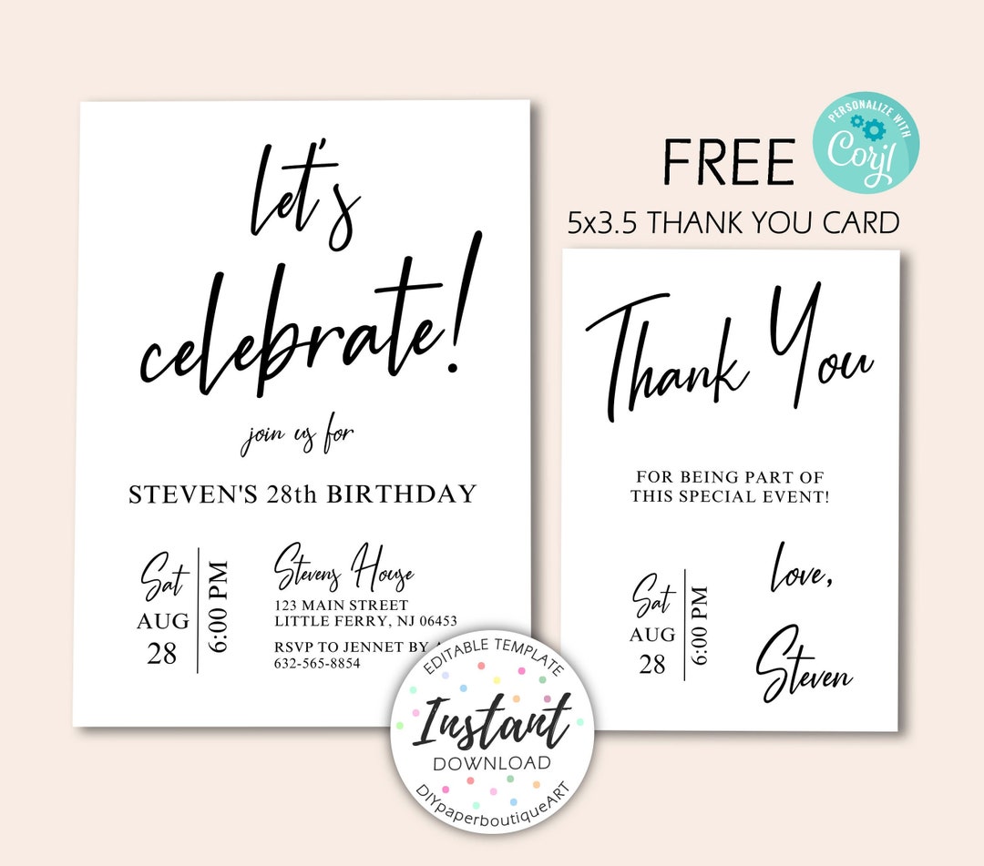Let's Celebrate Party Invitation Online Editable Template - Etsy
