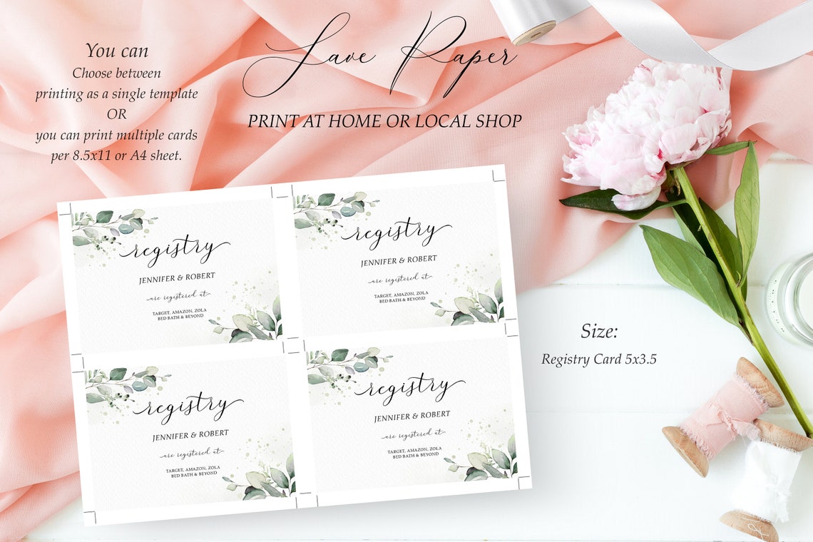 Wedding Registry Card Template Registry Card Greenery | Etsy