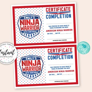 Ninja Warrior Certificate, Certificate of Completion, Course Completion ...