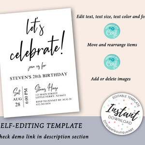 Let's Celebrate Party Invitation Online Editable Template, Digital Party E-invite, E-invite ...
