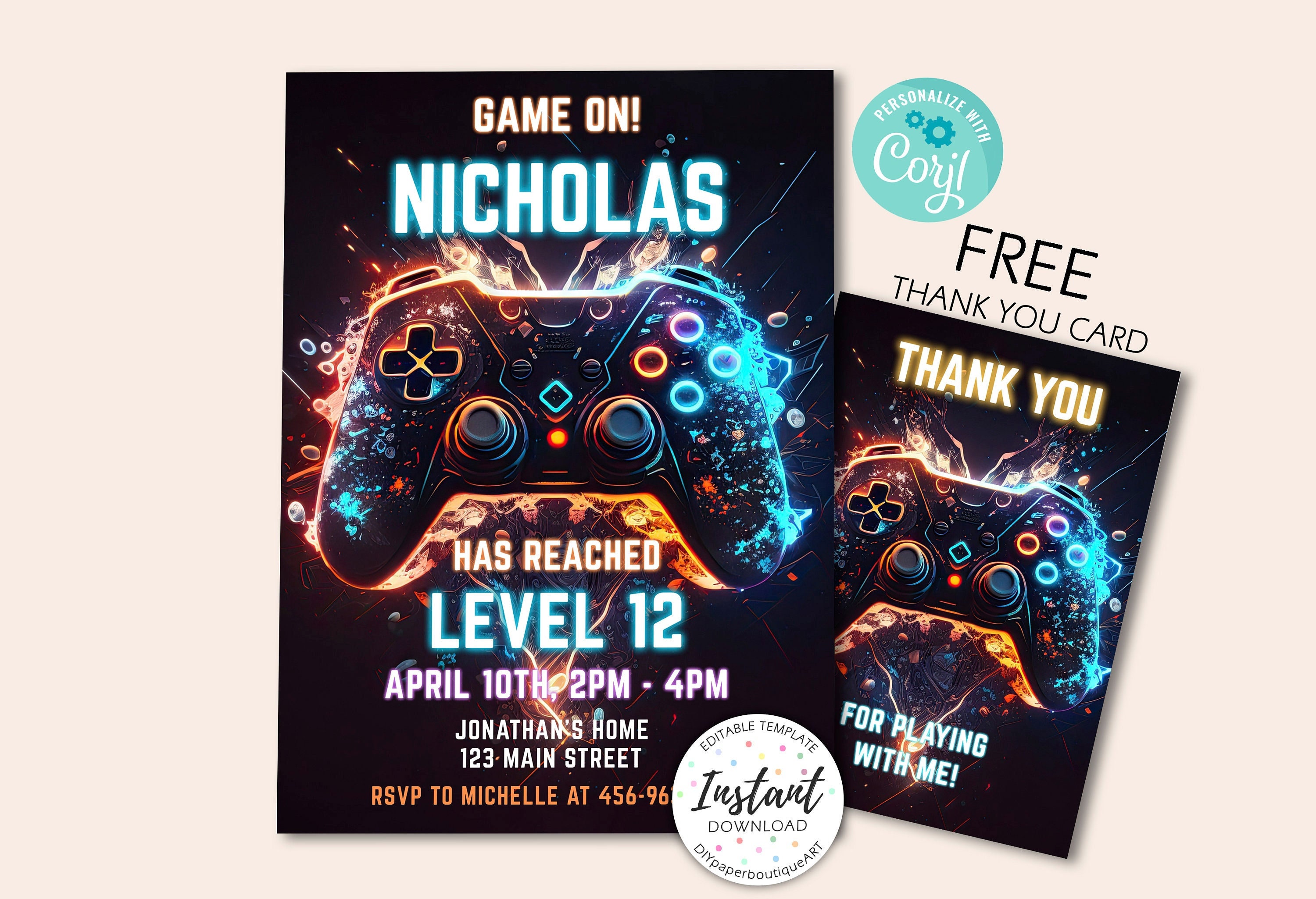 Video Game Birthday Invitation, Video Game Invite, Arcade Birthday ...