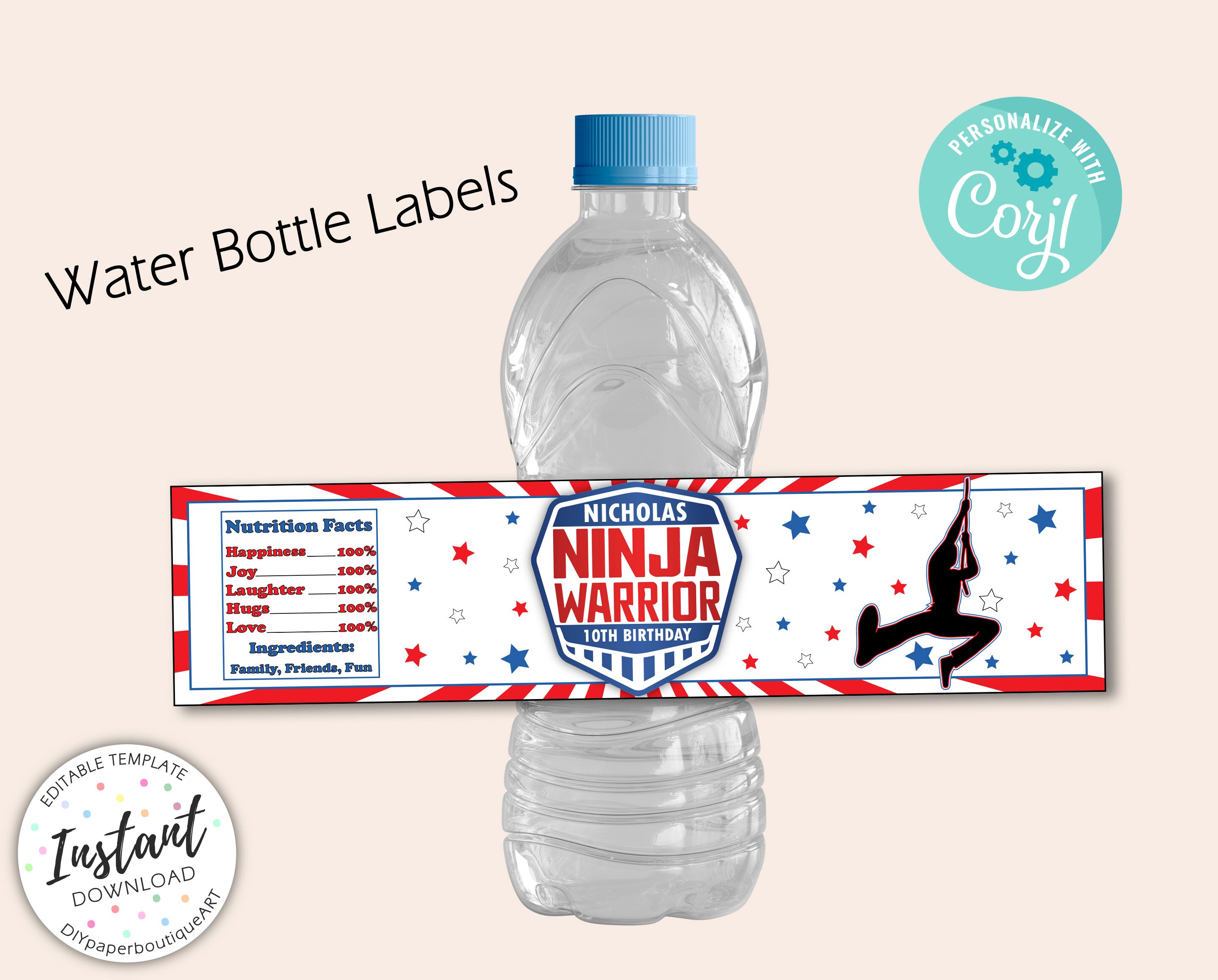 American Ninja Warrior Bottle Label Design, Ninja Warrior Labels, Water ...