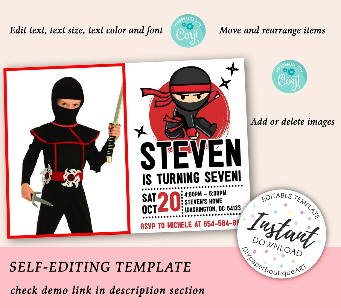 Ninja Birthday Invitation Martial Arts Invite Ninja Party - Etsy