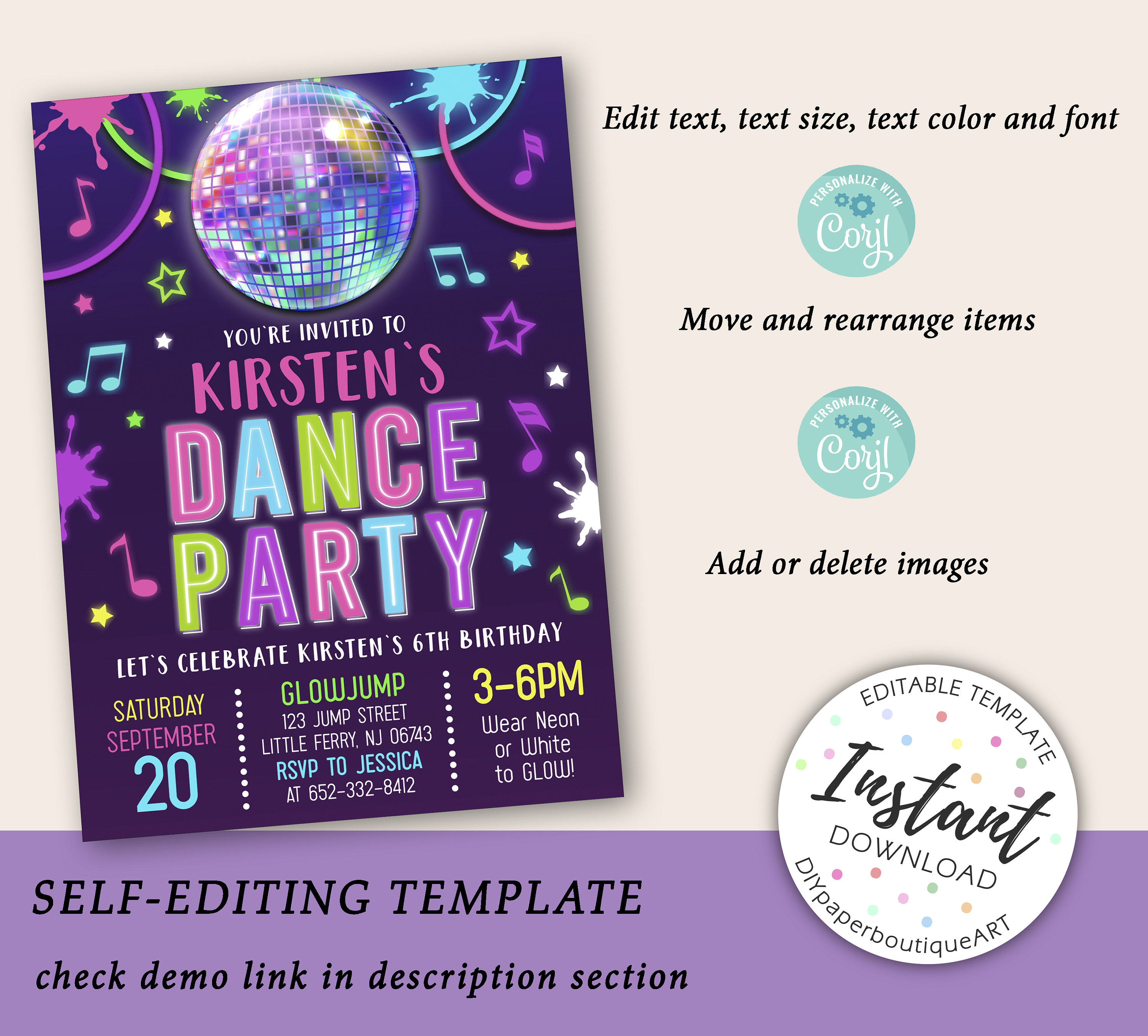 Let's Glow Crazy Invitation Neon Glow Dance Party Glow - Etsy