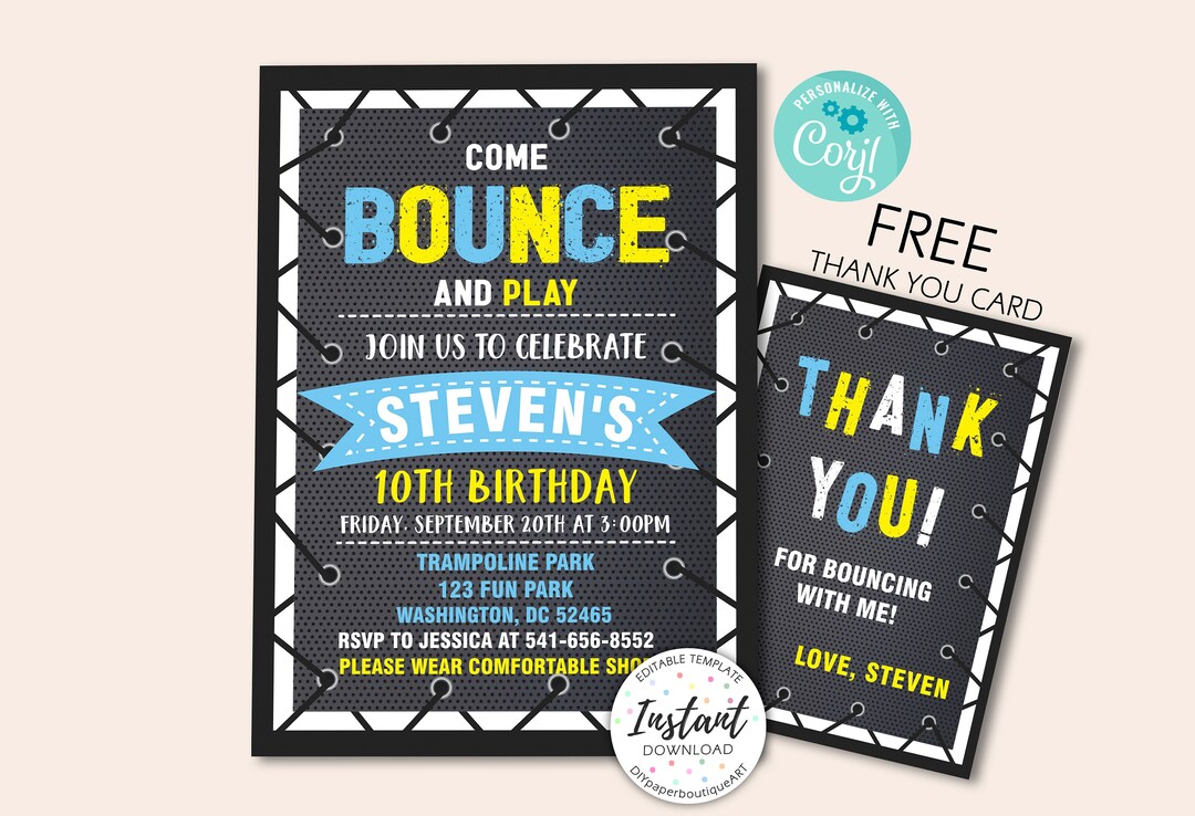 Bounce Birthday Invitation, Trampoline Party Invitation, Bounce House ...