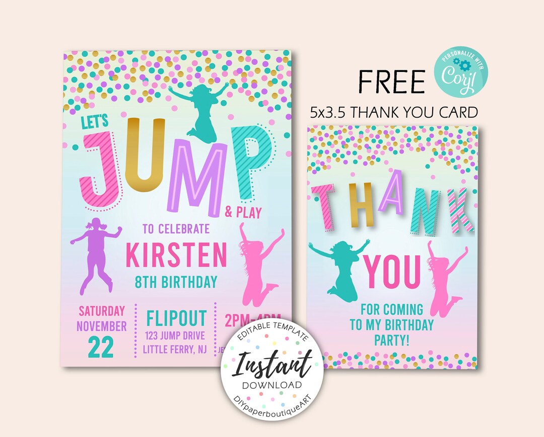 Jump Birthday Invitation-trampoline Party Invitation Bounce - Etsy