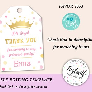 Princess Favor Tag, Princess Party, Princess Birthday, Princess Tag ...