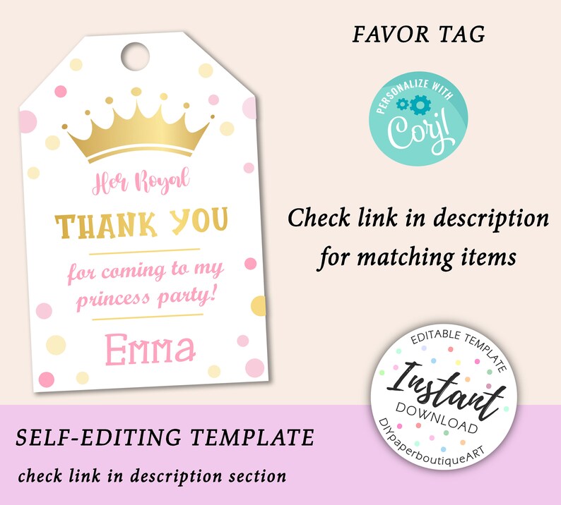 Princess Favor Tag Princess Party Princess Birthday - Etsy