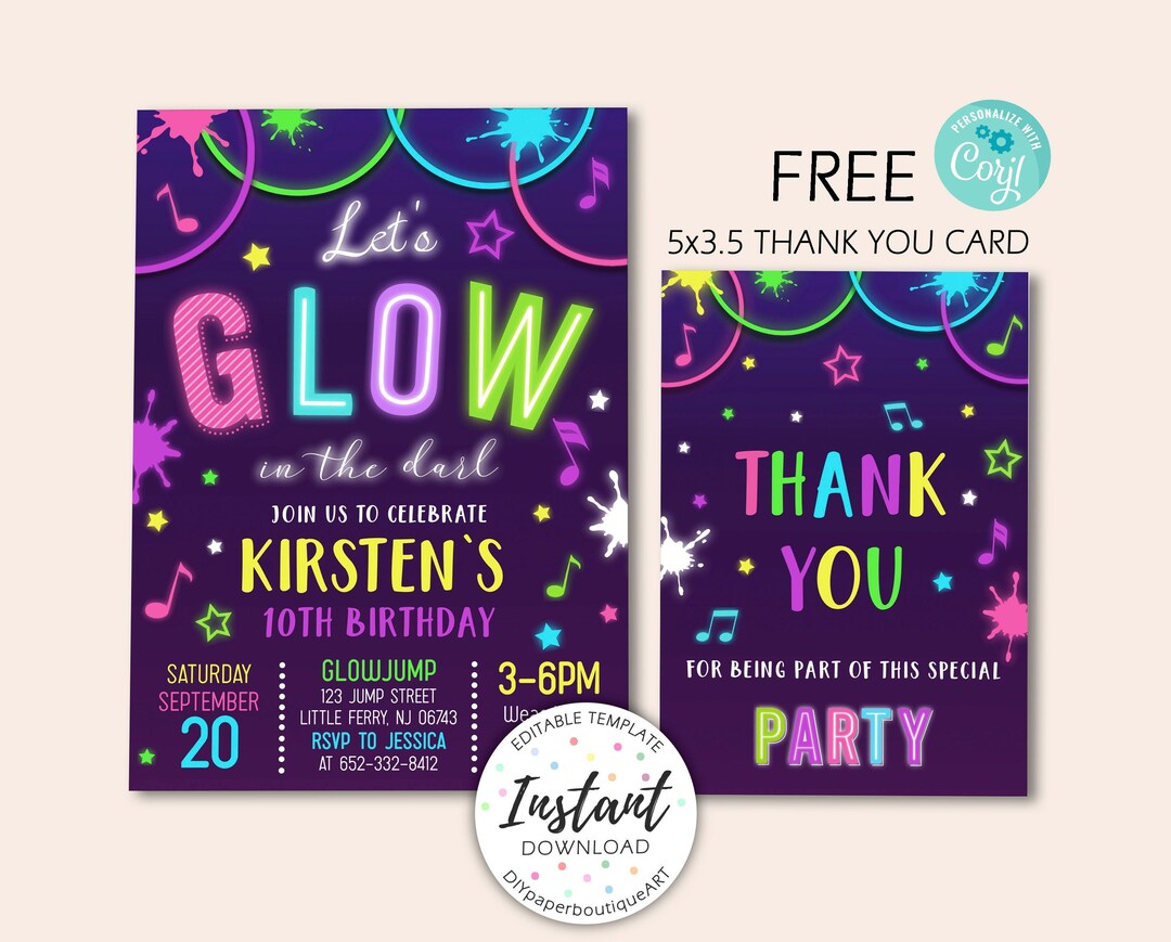 Let's Glow Crazy Invitation, Let's Glow Invites, Glow Invitation, Glow ...
