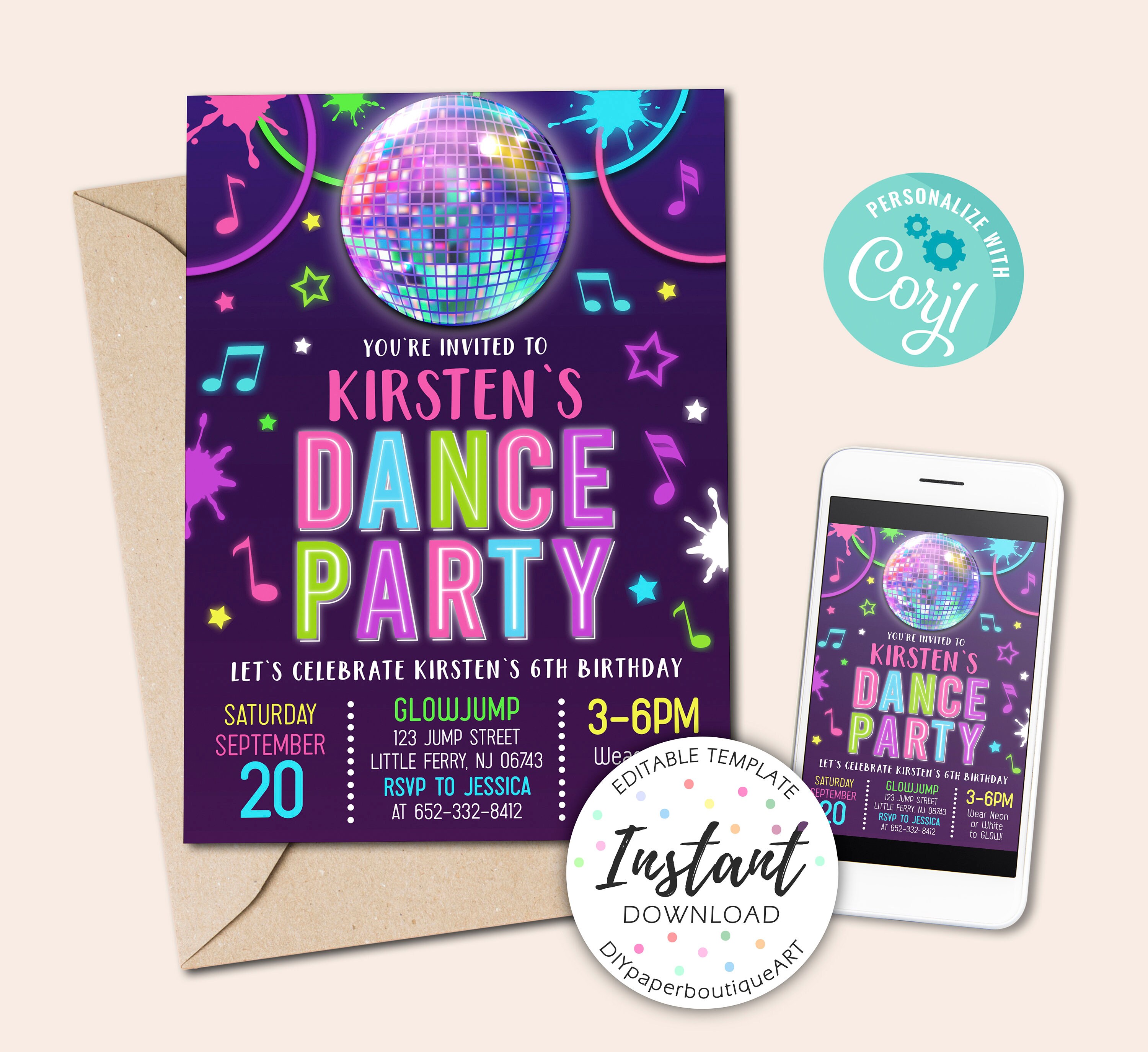 Let's Glow Crazy Invitation Neon Glow Dance Party Glow - Etsy