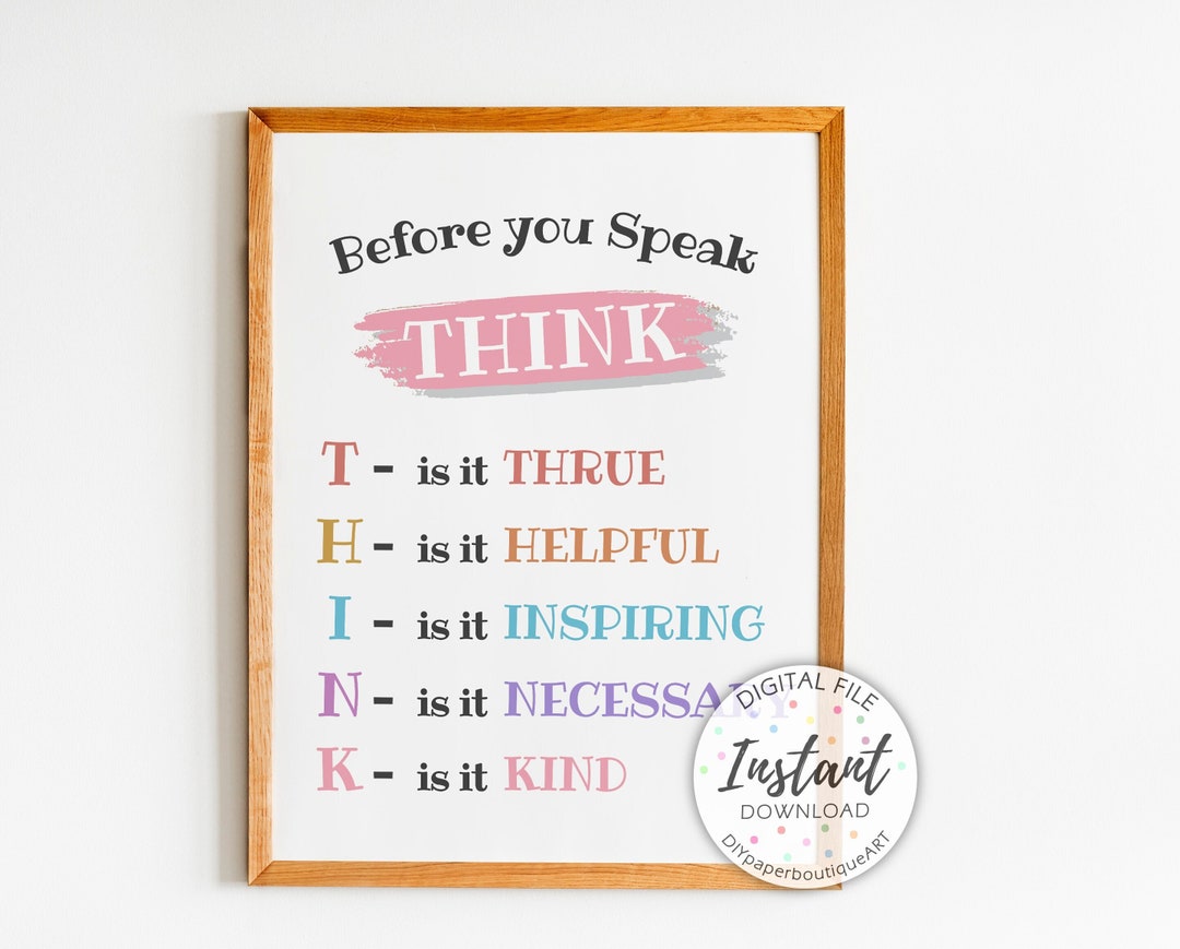 Think Before You Speak Poster, Printable Poster, Motivational Poster ...