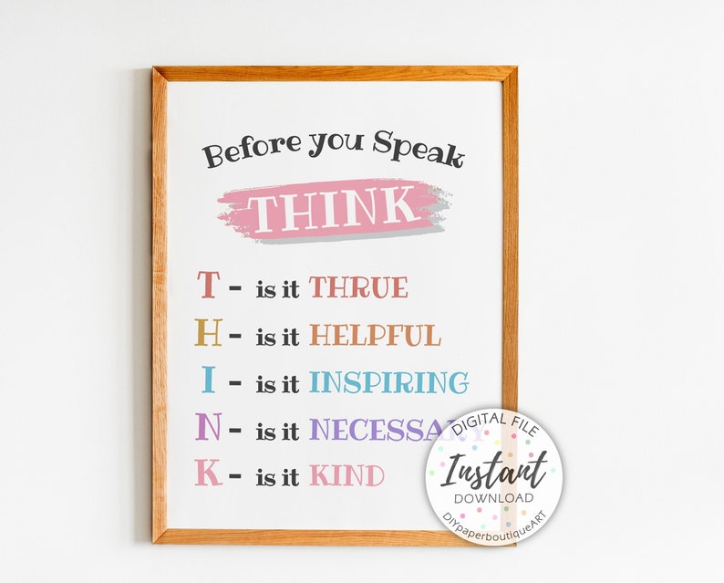 Think Before You Speak Poster, Printable Poster, Motivational Poster ...