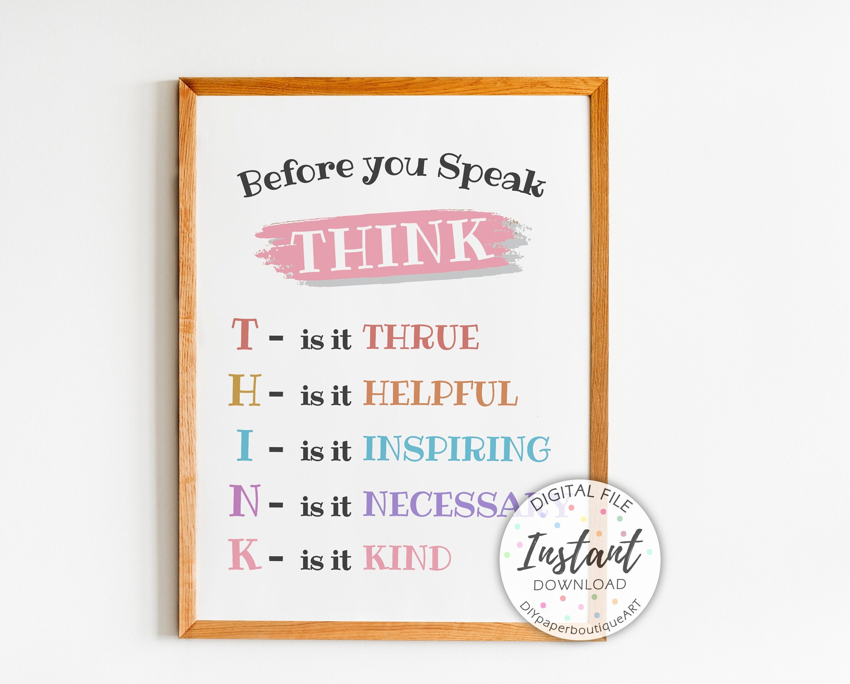 Think Before You Speak Poster, Printable Poster, Motivational Poster ...