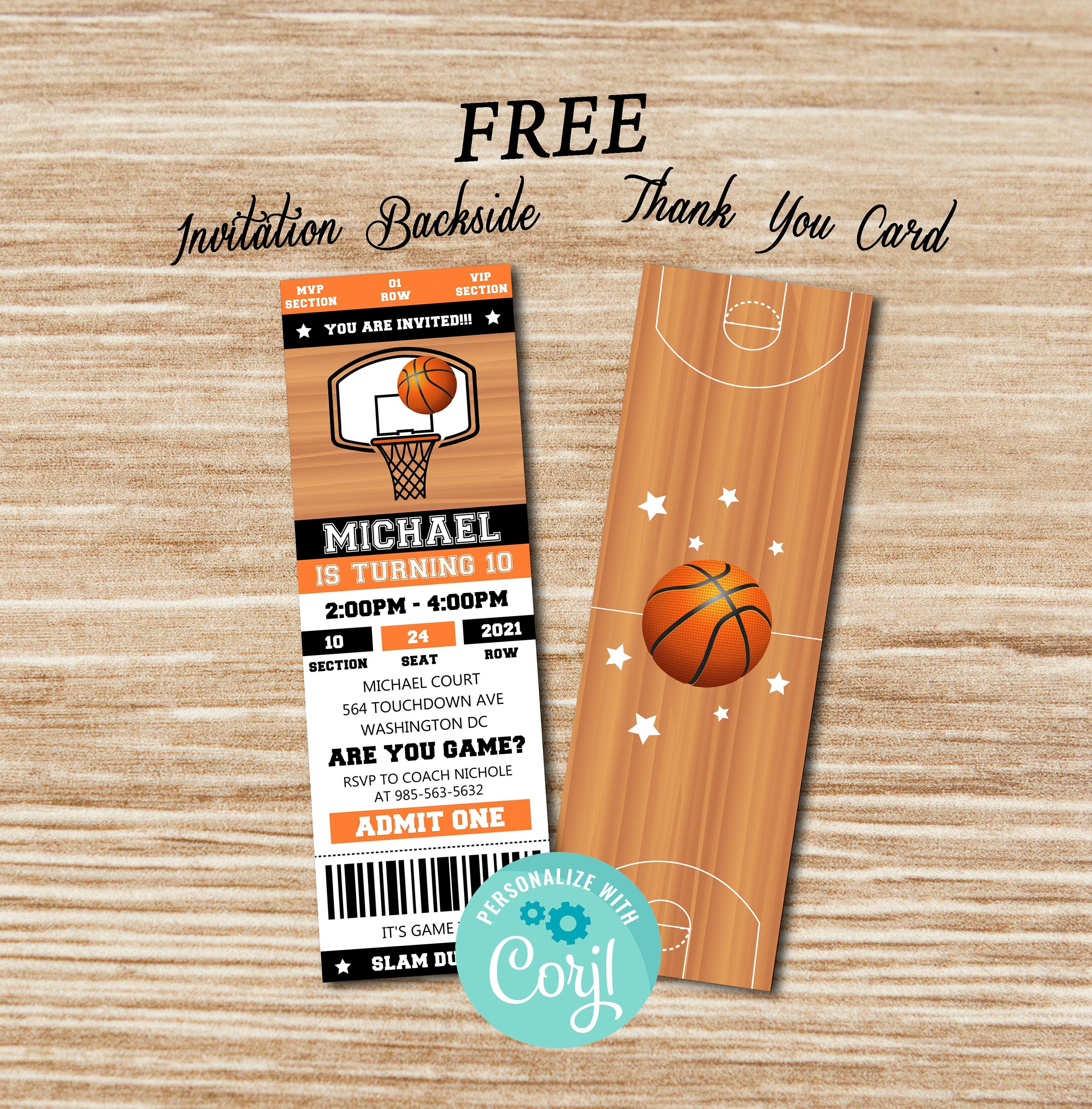 Basketball Ticket Birthday Invite Basketball Invitation - Etsy