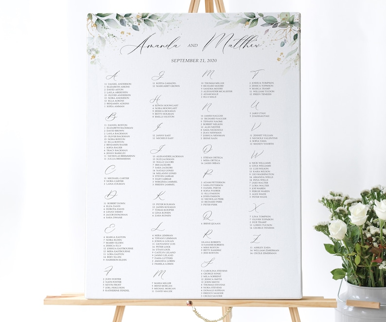 Wedding Seating Chart Alphabetical Wedding Seat Chart - Etsy