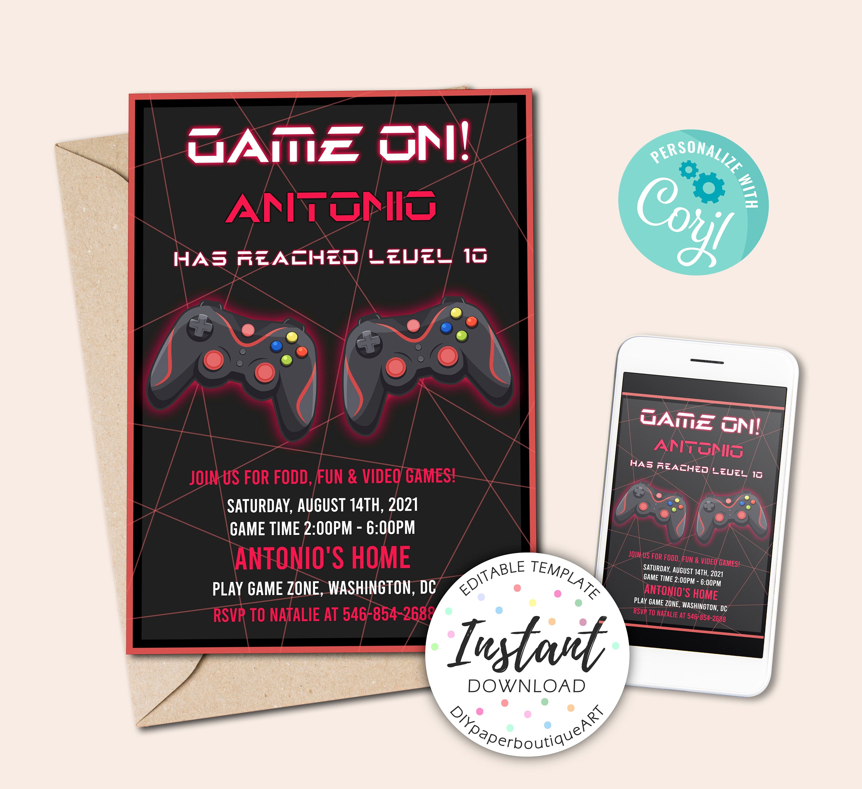 Video Game Invitation Video Game Party Birthday Invitation | Etsy