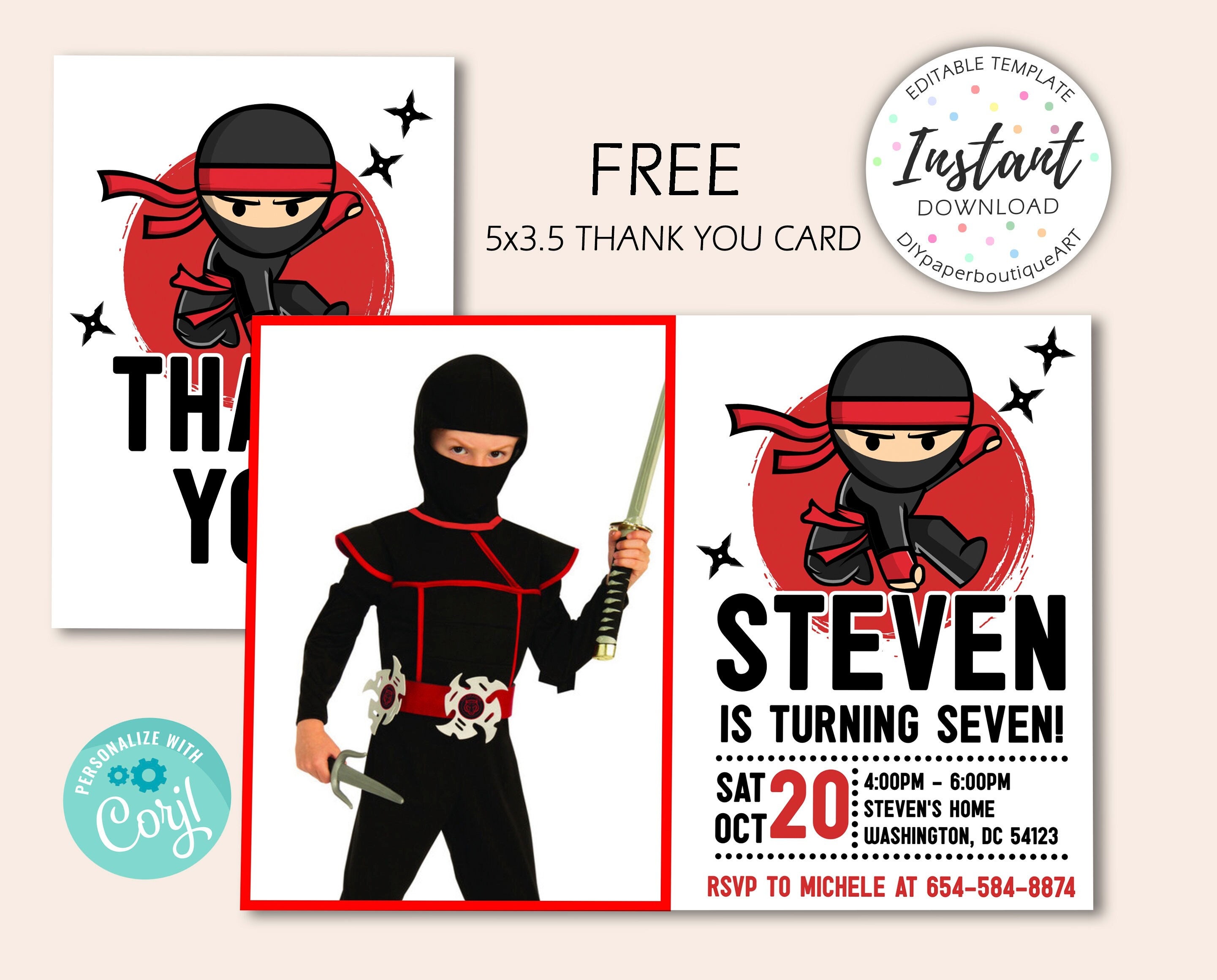 Ninja Birthday Invitation Martial Arts Invite Ninja Party - Etsy