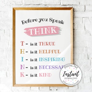 Think Before You Speak Poster, Printable Poster, Motivational Poster ...
