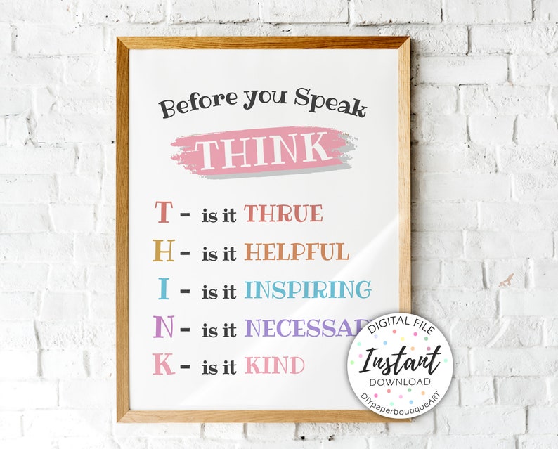 Think Before You Speak Poster, Printable Poster, Motivational Poster ...