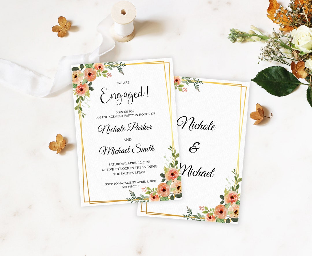 Flower Engagement Invitation Template, Engagement Announcement ...