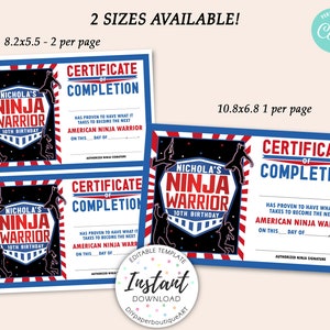 Ninja Warrior Certificate, Certificate of Completion, Course Completion ...