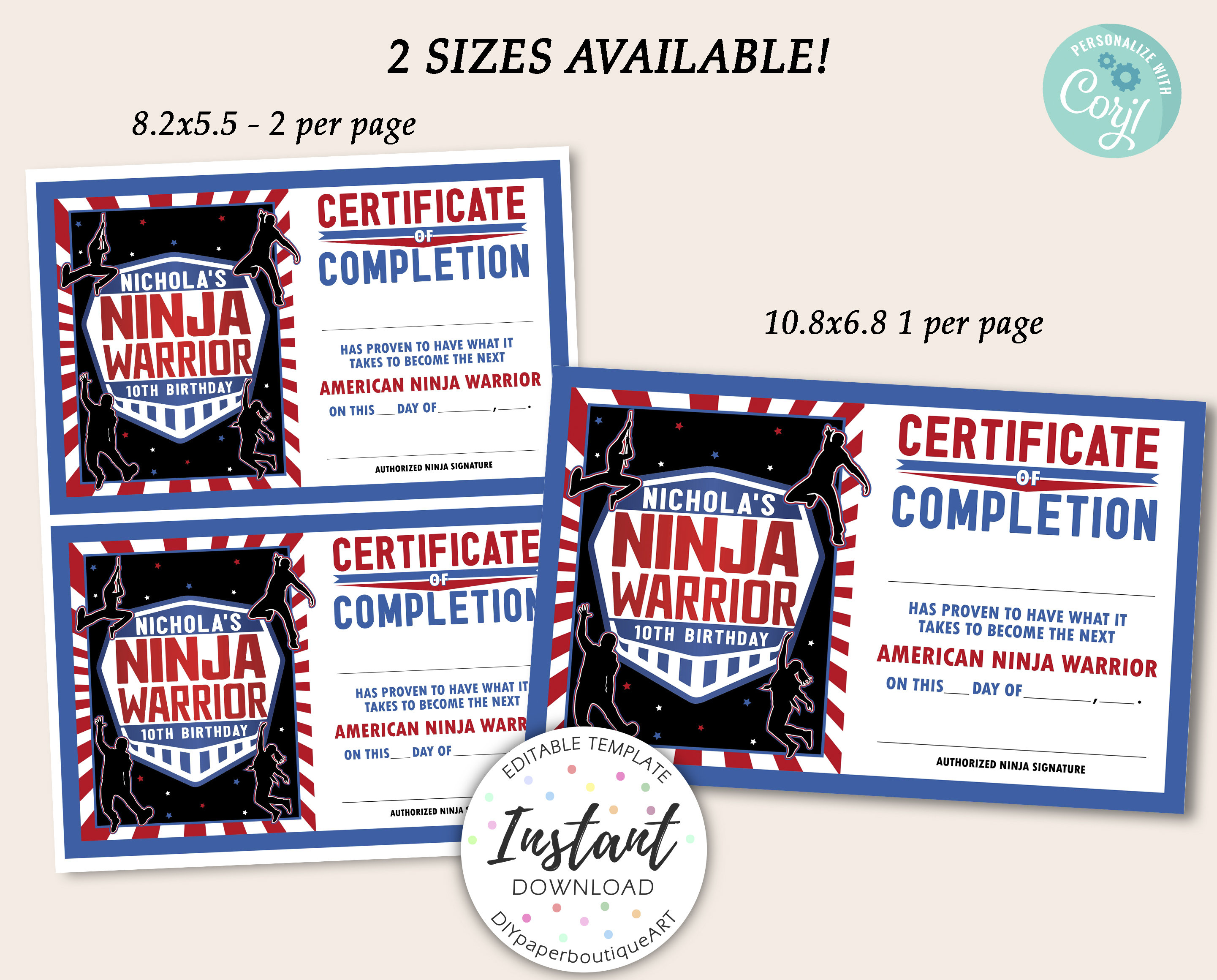 Ninja Warrior Certificate, Certificate of Completion, Course Completion ...