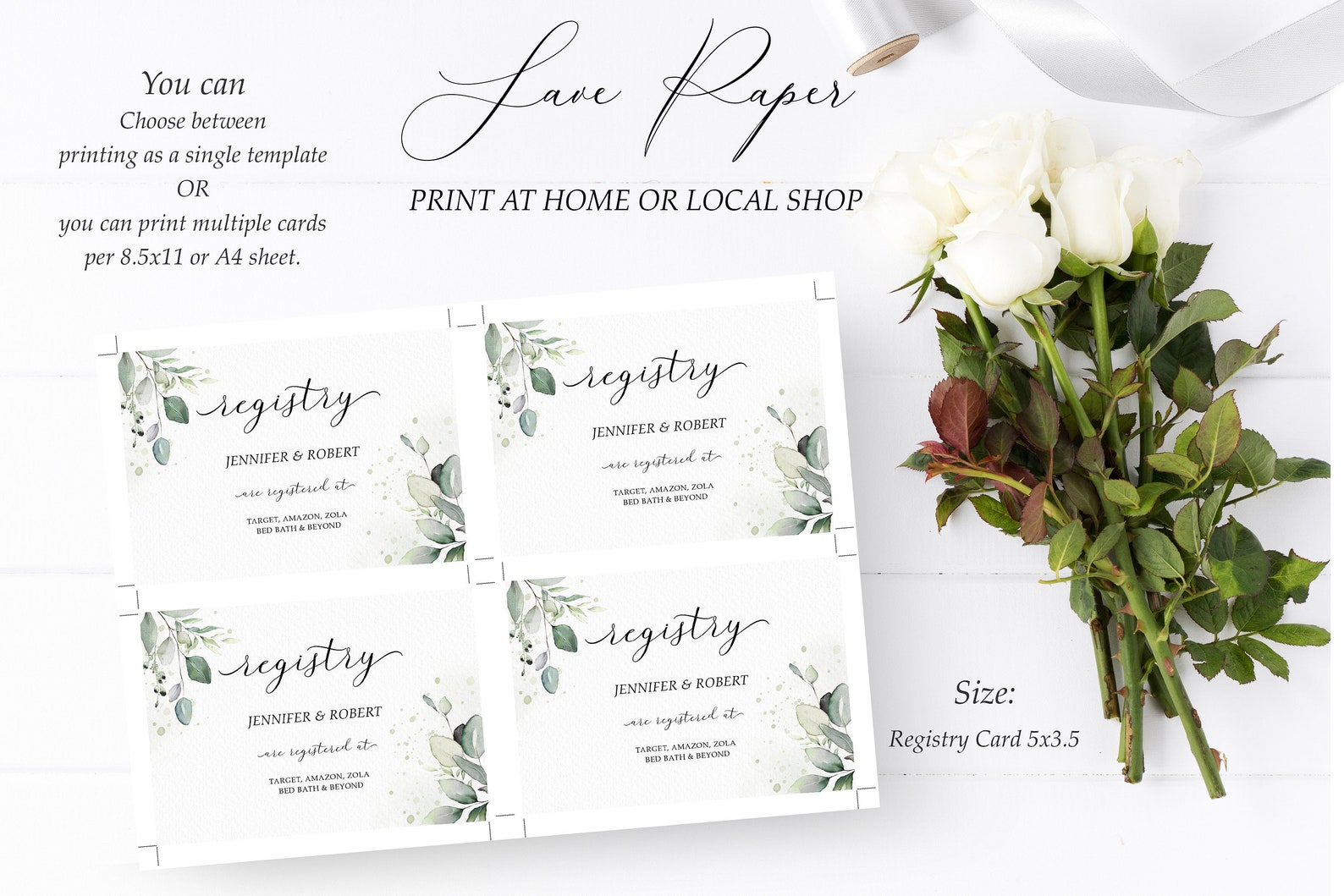 Wedding Registry Card Template Registry Card Greenery - Etsy