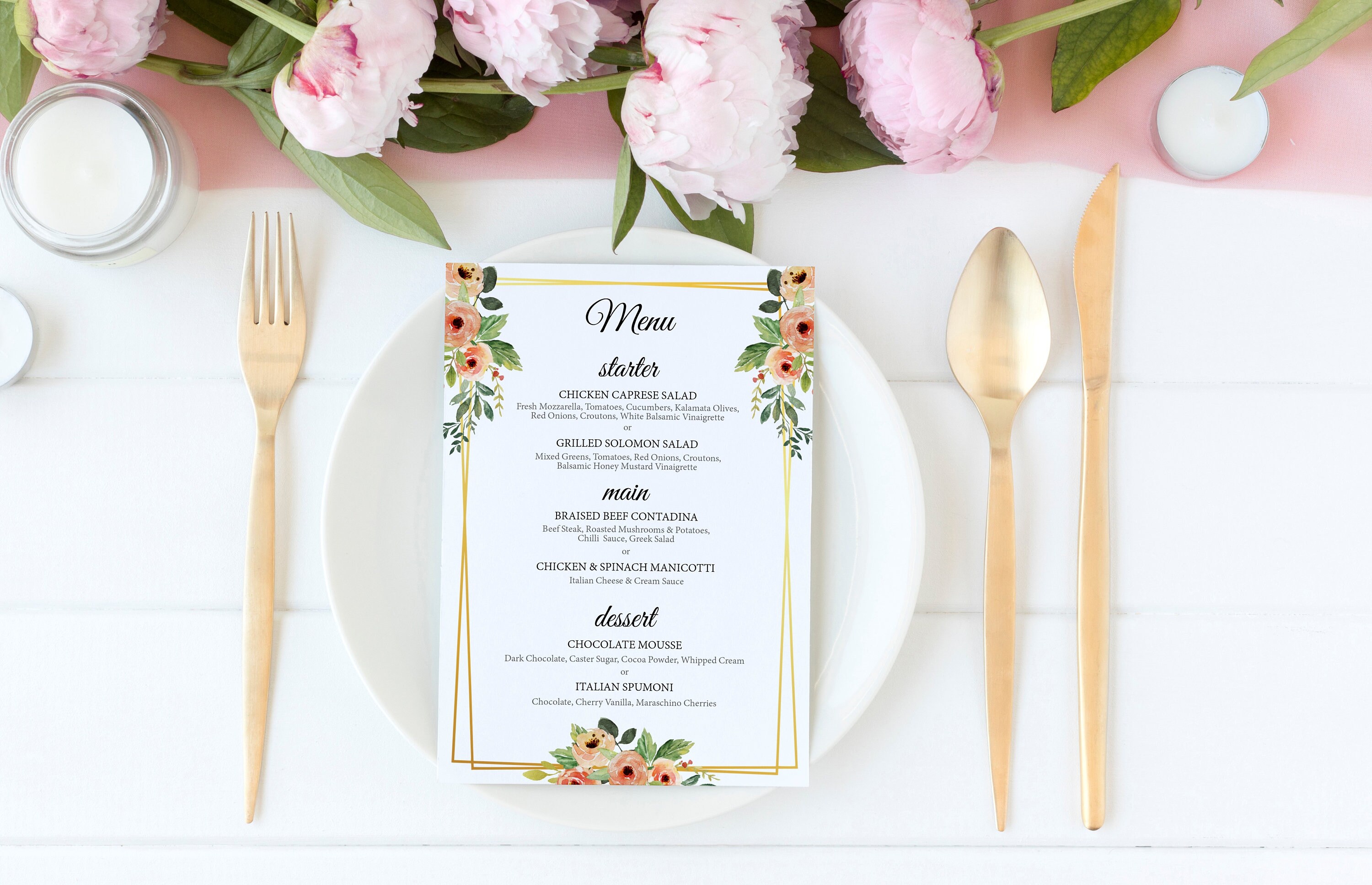 Wedding Menu Template Floral Menu Editable/Printable Wedding | Etsy